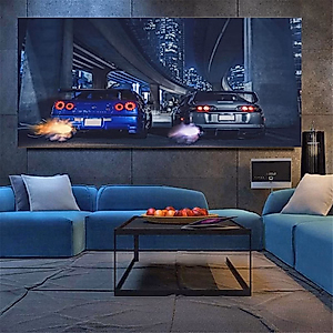Posters Night Racing Art Poster Nissan Skyline Wall Art Boys Room Cool Poster Canvas Wall Art for Living Room Bedroom Office Kitchen Decor 08x16inch(20x40cm) Unframe-Style