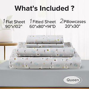 Comfort Spaces 100% Cotton Sheets Queen, Breathable, Naturally Cool Cotton Sheets, Soft Cotton Bed Sheets with 14" Elastic Pocket Fits up to 16" Mattress, All Seasons Sheet Set, Lama Multi 4 Piece