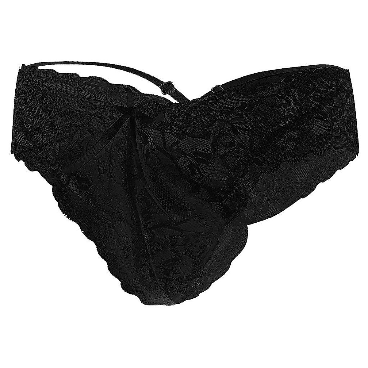 LATINDAY ◆ Womens Lace Underwear Soft Sexy Hollow Hipster Bow-Tie Ladies Bikini Panties Briefs Lingerie Black