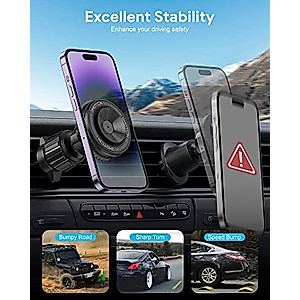 OMOTON for MagSafe Car Mount, O-Mag DriveSafe Magnetic Air Vent Car Phone Holder, Powerful Magnetic Mounting and Vacuum Suction Cup for iPhone 14 13 12 Pro Plus Max Mini MagSafe Case