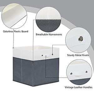 Bidtakay Large Storage Bins Collapsible Fabric Storage Baskets with Plastic Board 16x12 Inches Cube Organizer with Handles Lightweight 2-Pack Clothes Baskets Linen Storage Bins White/Grey