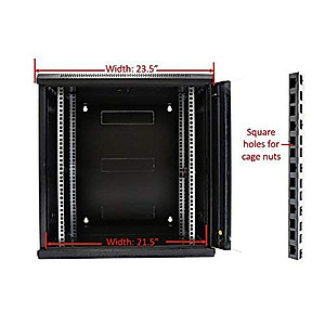 AEONS Depot 12U Professional Wall Mount Server Cabinet Enclosure Double Section Hinged Swing Out 19-Inch Server Network Rack with Locking Glass Door Black (Fully Assembled)