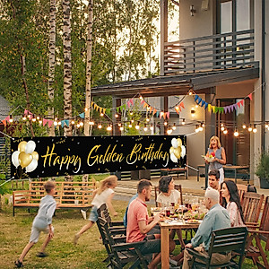 Labakita Large Happy Golden Birthday Banner, Golden Birthday Party Banner, 5th, 21st, 24th, 25th, 28th, 30th, 50th 60th Birthday Decorations Supplies