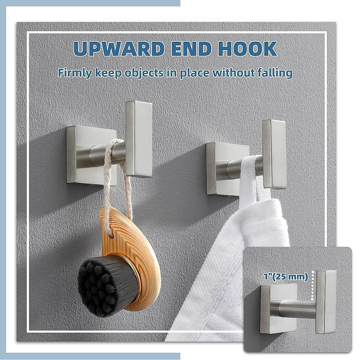 APLusee Brushed Nickel Towel Hook 2 Pack, 304 Stainless Steel Clothes Hook, Wall Mounted