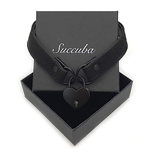 Succuba Padlock Choker Collar Necklace Lolita Collar Cat Kitty Velvet Necklace with Lock and Key For Women and Men (A, 16)