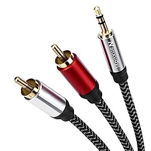 Nanxudyj 3.5mm to 2RCA Audio Cable 20ft, Nylon-Braided 3.5mm AUX to 2 RCA Audio Cable for Stereo Receiver Speaker Smartphone Tablet HDTV MP3 Player & More Stereo Cable Audiophiles Headphone RCA Cable