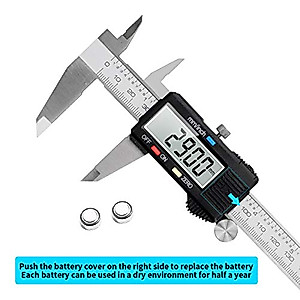 Caliper Measuring Tool, Qfun Vernier Digital Caliper Stainless Steel 6 Inch/150mm, Digital Micrometer Waterproof, Easy Switch from Inch to Millimeter, Large LCD Screen