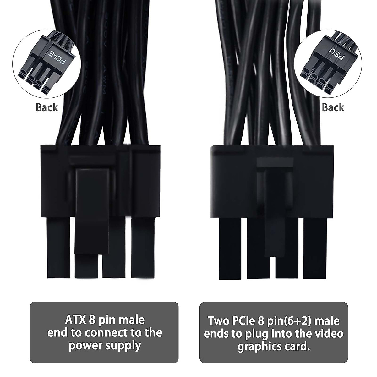 COMeap PCIe Cable for Corsair, ATX CPU 8 Pin Male to Dual PCIe 8 Pin (6+2) Male Power Cable for Corsair Thermaltake ARESGAME Power Supply 25-inch(63cm)