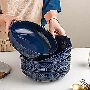 KOOV 46 OZ Pasta Bowls Set of 4, Ceramic Bowl, Large Bowl For Eating, Large Salad Bowl Set of 4, Dinner Bowls Set Microwave Safe (Aegean)