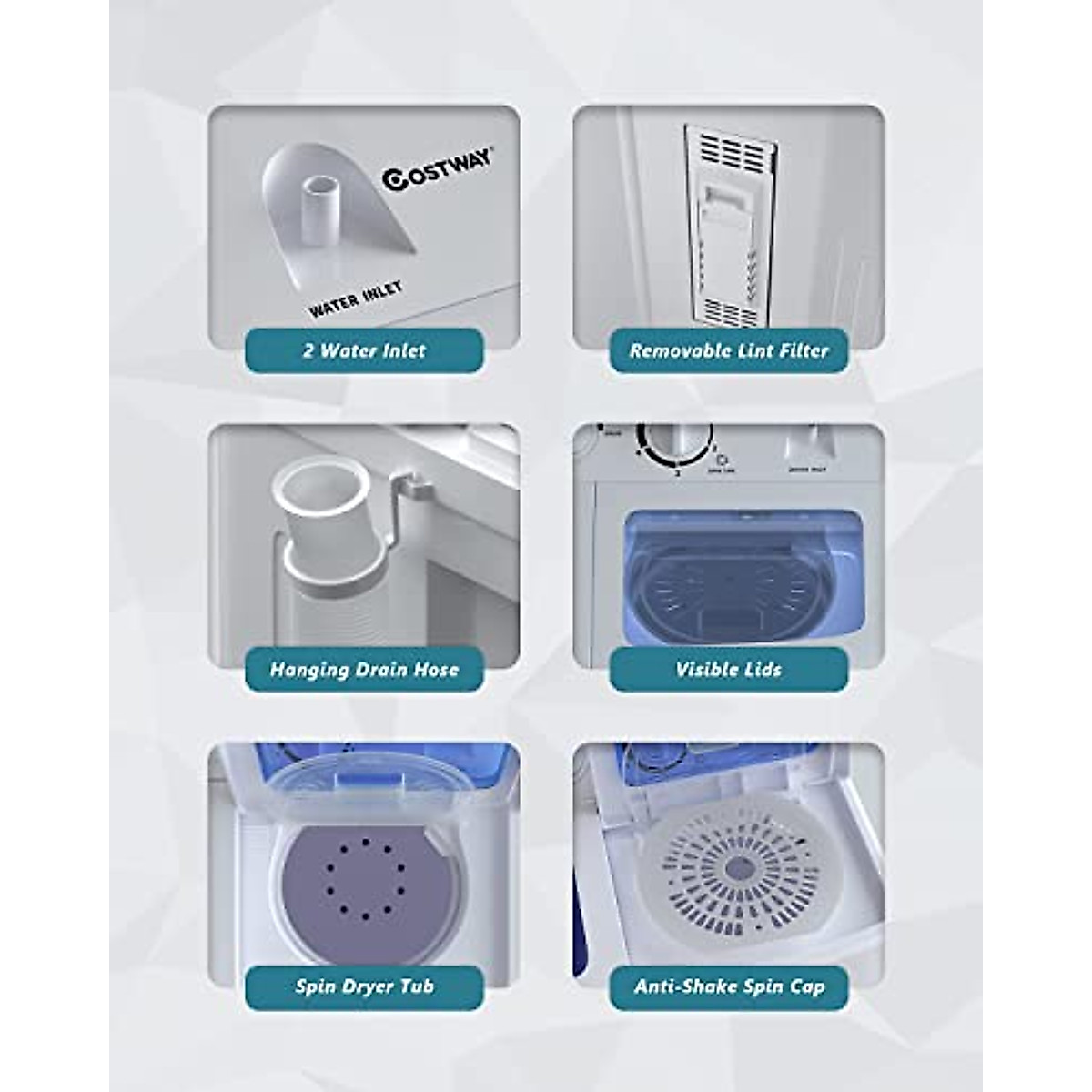 ARLIME Portable Clothes Washing Machine, 17.6lbs Mini Twin Tub Washer & Spinner Dryer Combo Compact Washer (11lbs) & Spin Dryer (6.6lbs) Sets Laundry Machine W/Time Control for Apartments, Dorms, Bathroom or RV Camping