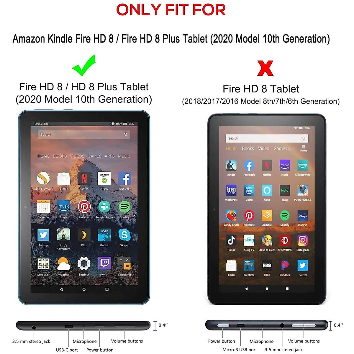 Amazon Kindle Fire HD 8 Case（10th Generation 2020 Release with Screen Protector | Herize Full Body Shockproof Protective Case W/Swivel Kickstand Hand Shoulder Strap for Amazon Fire HD 8 Inch 2020