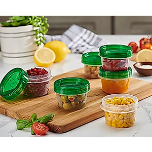 PLASTICPRO 6 Pack Twist Cap Food Storage Containers with Green Screw on Lid- 4 oz Reusable Meal Prep Containers - Small Freezer Containers Microwave Safe Green Plastic Food Storage