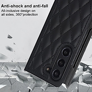 XNXCEVI for Samsung Galaxy Z Fold 5 Case, Premium Leather Back Cover Anti-Scratch Shockproof Case for Galaxy Z Fold5 5G (Black)