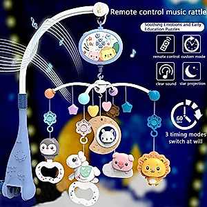 Remote Control Crib Toy,with Remote Starry Sky Projector and Crib Hanging Toy, Can Be Rotated 360°,Timed,Musical,Baby Cradle Mobile Toy, Suitable for Newborn Baby Gifts (Blue + Charging Models)