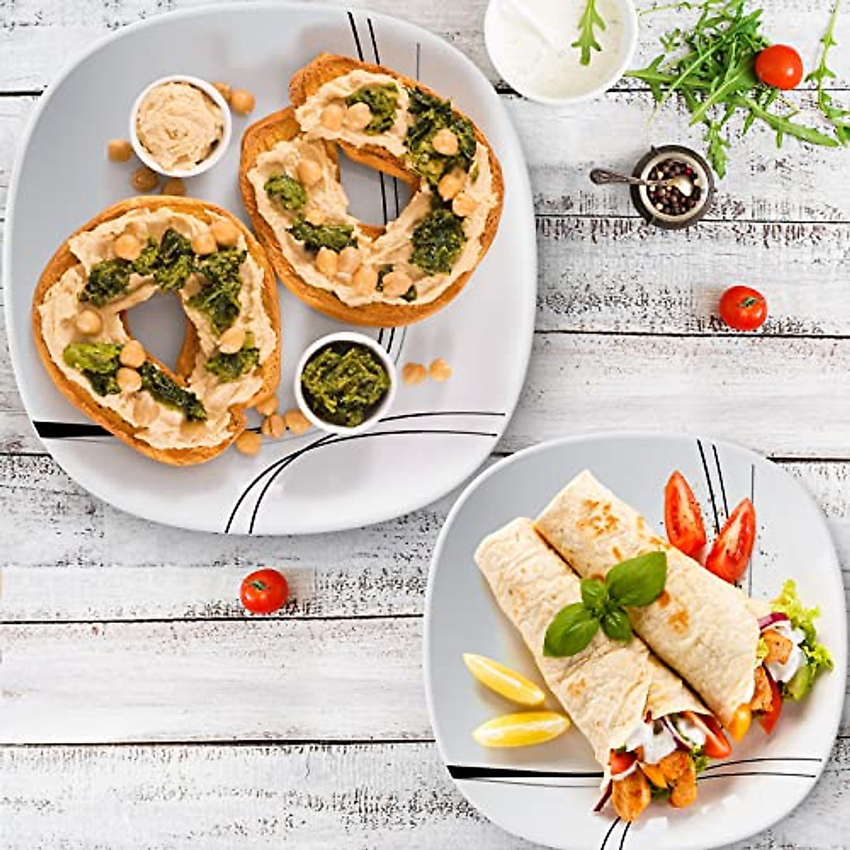 Square Dinnerware Set, MEKY Glassware 18-Piece Service for 6 Plates and Bowls Set, Easy to Clean, Dinner Plates, Dishes, Bowls Set, Modern Line