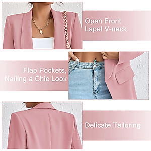 Womens Long Sleeve Blazers Casual Open Front Lapel Button Slim Work Office Blazer Jacket(Rose,Medium)