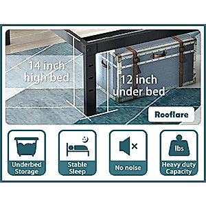 Rooflare King Bed Frame 14 Inch High 9 Legs Max 3500lbs Heavy Duty Sturdy Metal Steel King Size Platform No Box Spring Needed Black Easy to Assemble-Black