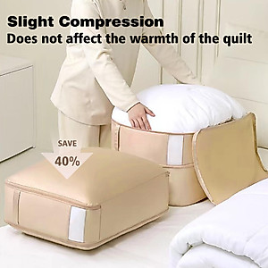 Dannir Clothes Storage Bag, Ultra Space Saving Self Compression Organizer for Blanket, Quilt, Pillow, X-Large Zipper Comforter Storage Bags with Mesh Window, Home Essentials, Cream
