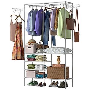 iMounTEK Garment Racks,Clothes Rack Garment Shelf Clothing Shelf Metal Clothing Organizer Shelves Freestanding Clothes Wardrobe Clothing Racks for Hanging Clothes 6 Tier for Bedroom(white)
