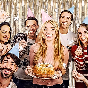 6 Pack Champagne Gold Foil Fringe Curtain Backdrop, 3.28Ft x 8.2Ft Metallic Tinsel Foil Fringe Streamer Curtains for Photo Booth, Halloween, Christmas, Birthday, Wedding Party Decorations