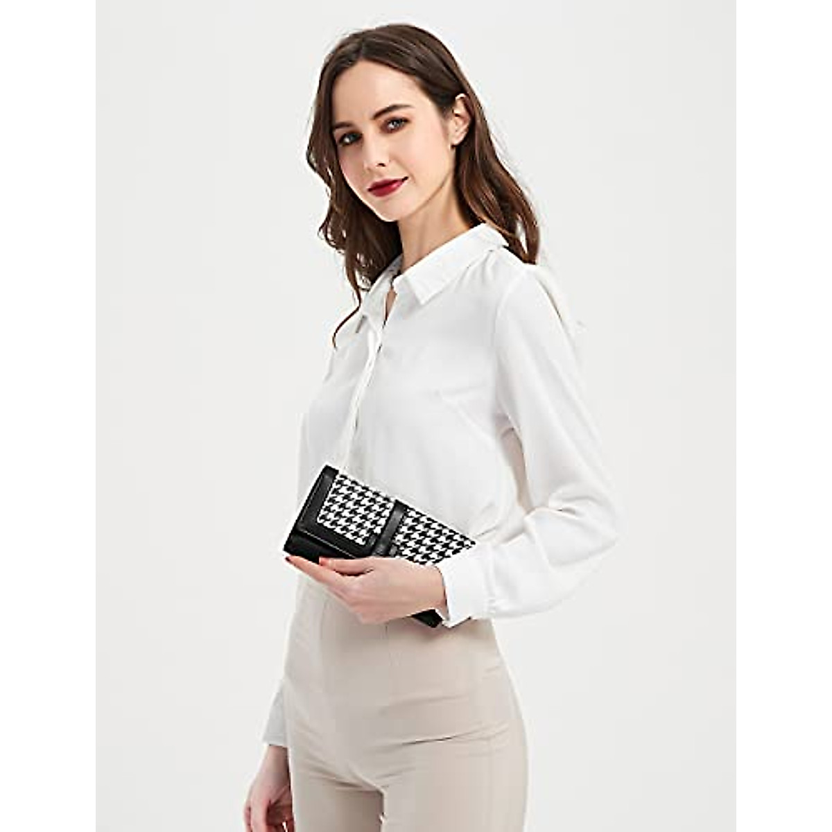 Solaround Leather Wallets for Women Tri-fold Large Capacity Clutch Wallet (Clutch, Black)