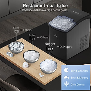 Dr.Prepare Countertop Nugget Ice Maker, Pebble Ice Machine, Produces Ice in 8 Mins, 40 lbs Per Day, 3.2L Large Water Tank, Self Cleaning, for Home, Office and Bar