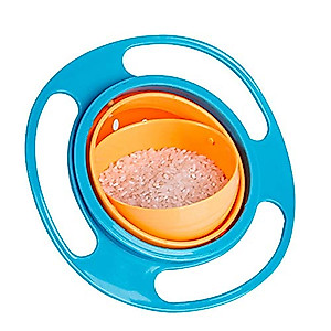 Wnvivi 2Pcs Spill Resistant Gyro Bowl, Magic Bowl 360 Degree Rotation Spill Resistant Gyro Bowl, Toy Tableware with a handle For Toddler Baby Kids Children Blue and Red