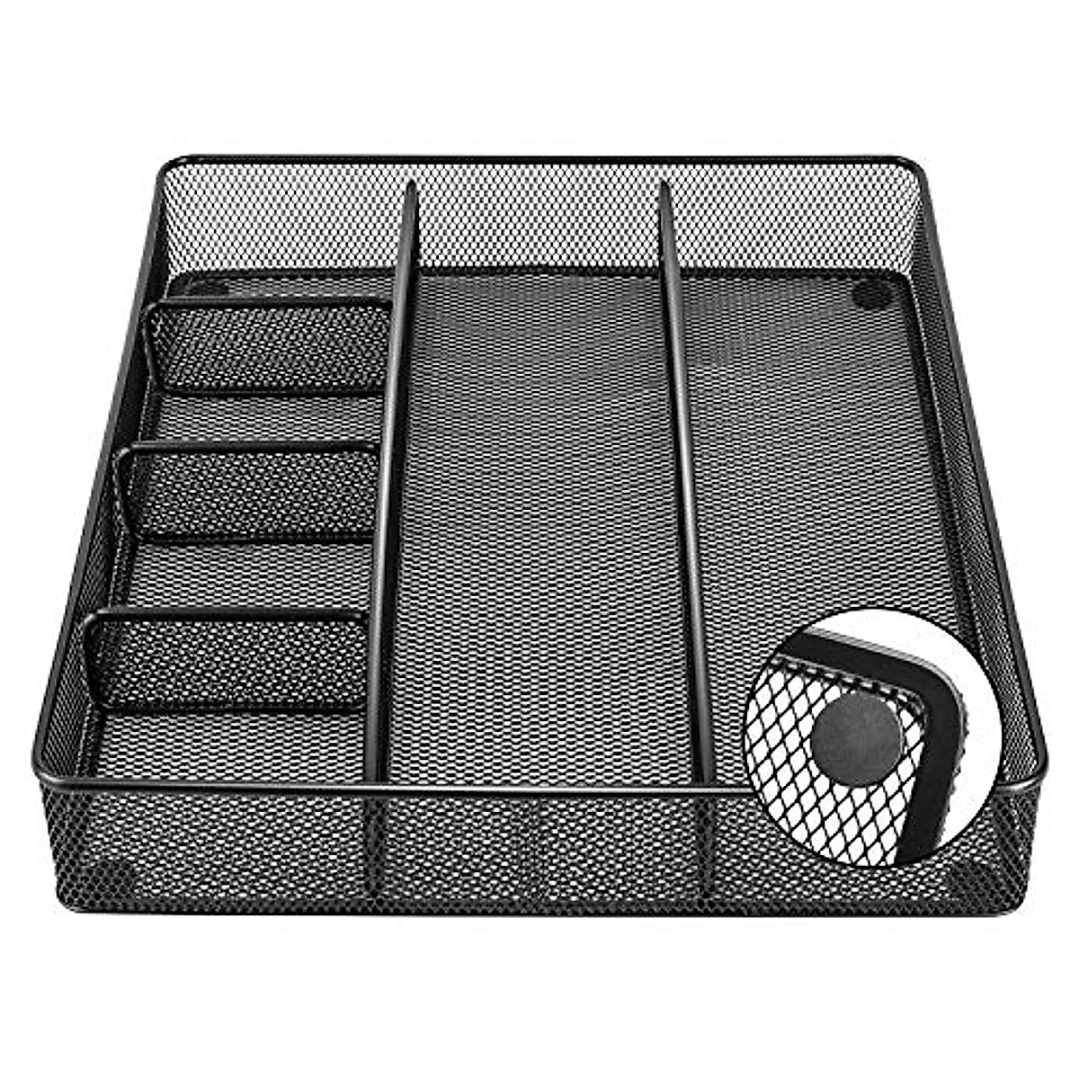 Amazon Basics Desk Drawer Organizer for Office and Home, Metal Mesh, 6 Compartments, Black