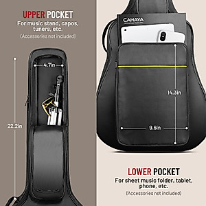 CAHAYA Acoustic Guitar Case: Gig Bag Soft Padded 41 In Water-resistent Guitar Backpack with Back Handle Loop and Large Top Pocket 0.3 In Thick Black CY0177