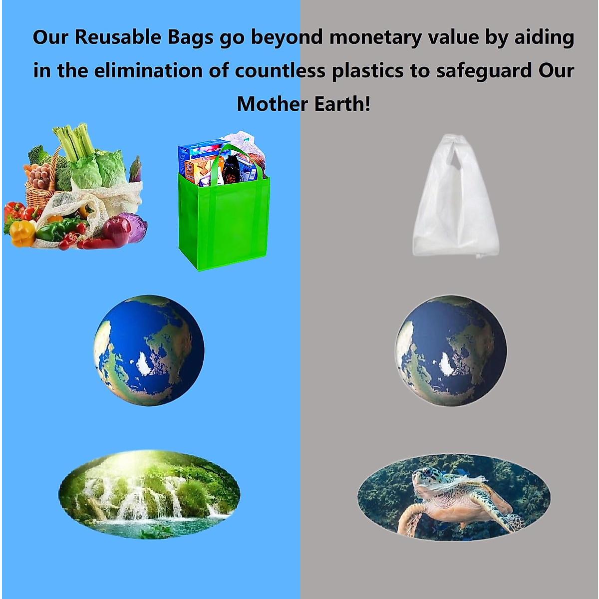 BJ BshuxiuJ Reusable Grocery Shopping Bags - Large Non-Woven Tote Bags Bulk with Handles, Durable, Washable, and Heavy-Duty for Shopping Groceries – Eco-Friendly Choice (6-Pack)