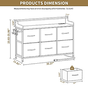 Leadpro Dresser for Bedroom with 6 Drawers, LED TV Stand Dresser with Charging Station, Chest of Fabric Drawers with Side Hooks, Dresser Storage Organizer for Closet Living Room Hallway (Rustic Brown)