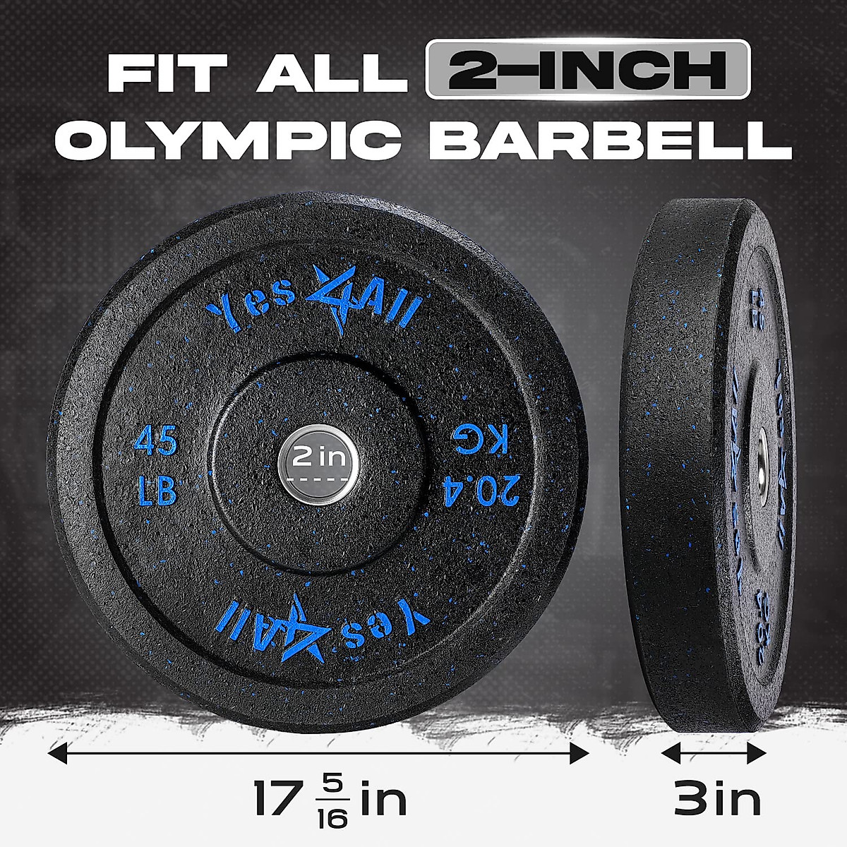 Yes4All 2 Inch Bumper Plate - Olympic Rubber Weight Plate for Weightlifting and Strength Training - Durable Rubber with Steel Hub - 45LB - Pair