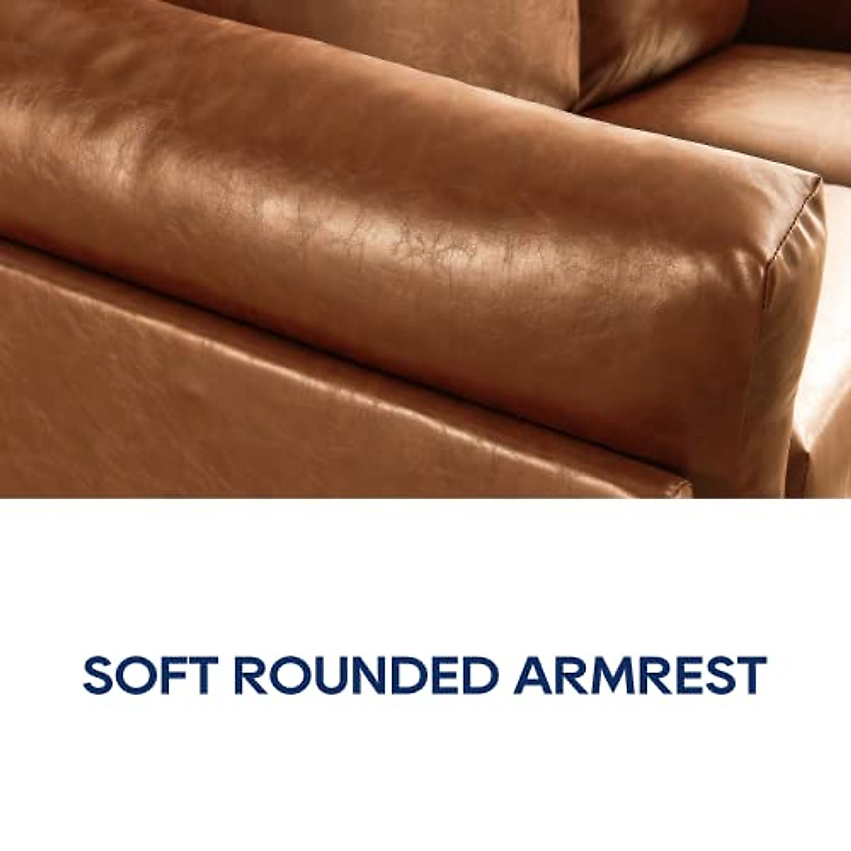 Vonanda Mid Century Modern Sofa Couch, Faux Leather Couch, 3 Seat Couch Soft, 72'' Small Couch for Small Spaces, Sofa for Living room, Compact Apartment, House,Condo, Loft, Bungalow,Brown Sofa,Caramel