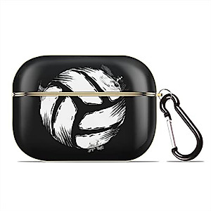 Cute Volleyball Art Airpods Pro Case with Keychain,Gold Plated Air Pod Pro Hard Protective Cover and Accessory,for Women and Girls,Compatible for iPods Pro
