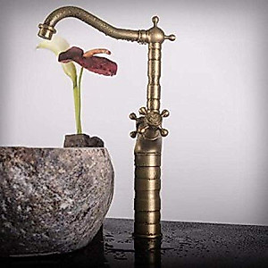 Y-LKUN Bathroom Sink taps Bathroom taps Copper Antique Faucet Basin Faucet Slotted Bathroom Basin Sink Hot Cold Taps Mixer Basin Brass Sink Mixer Taps Non-Concussive Bathroom Faucets