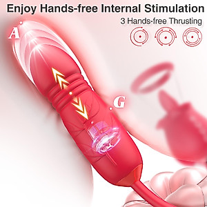 Rose Sex Toy for Womens Sex - 3in1 Upgrade Rose Sex Stimulator for Women with 7 Tongue Licking & 3 Thrusting Vibrator Dildo Adult Sex Toys for Couples G Spot Vibrators Clitoral Nipple