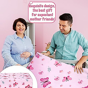 Tudomro 3 Pieces Butterfly Nursery Crib Bedding Set for Girls, Standard Size Bedding Sets with Comforter Fitted Sheet Crib Skirt(Pink)