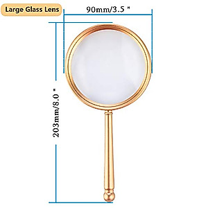Magnifying Glass,5X Handheld Magnifier with Large Glass Lens and Metal Handle, Magnifying Glasses for Reading, Close Work, Hobbies, Inspection, Science and Crafts, Great for Seniors and Kids (Gold)
