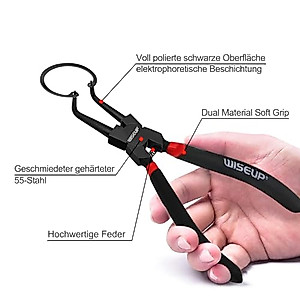 WISEUP Snap Ring Pliers Set Heavy Duty,4PCS-7 inch (Tip Diameter 1/20'') Internal/External Circlip Pliers Kit,Straight/Bent Jaw Pliers Tips C-Clip Pliers for Ring Remover Retaining