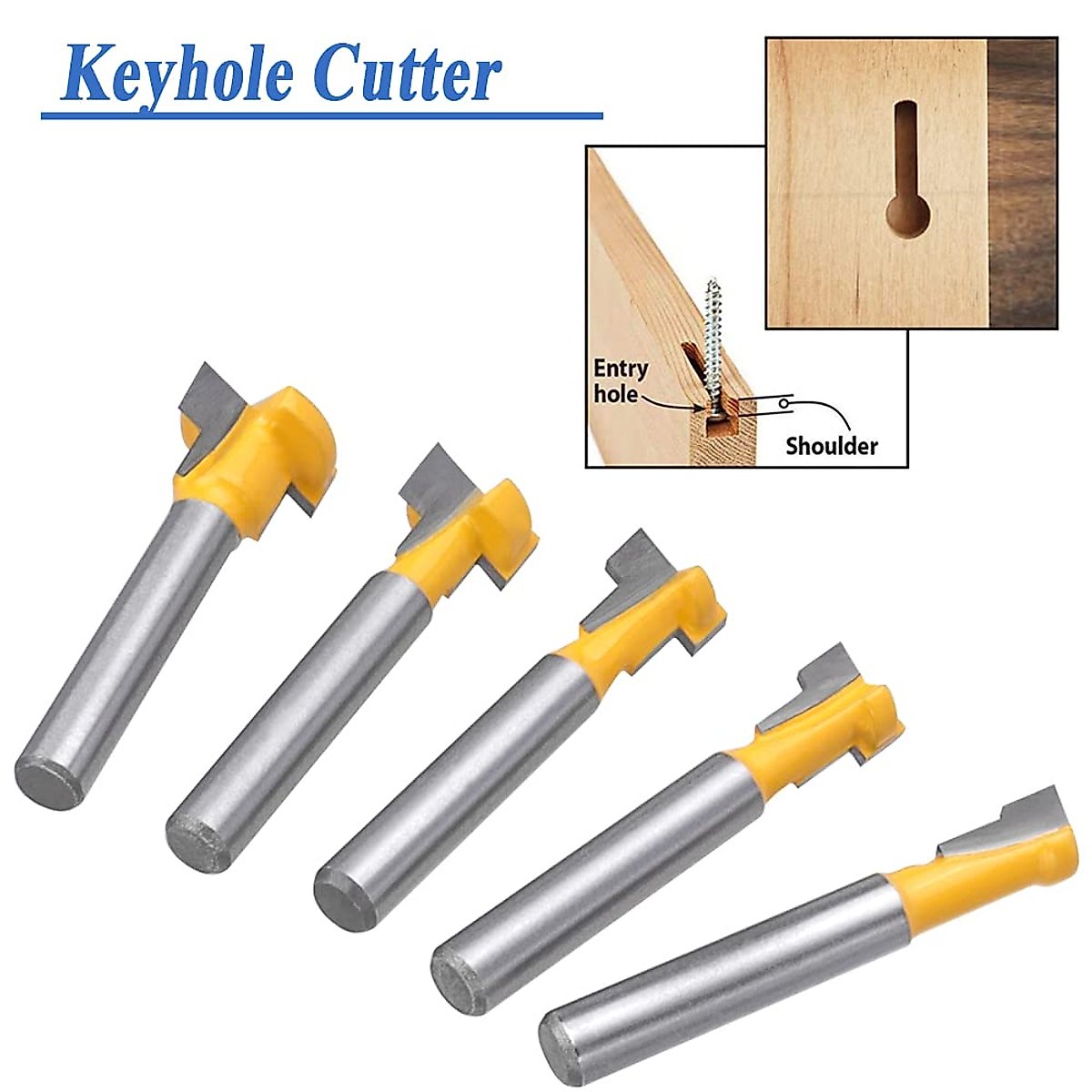 Mesee 5 Pieces T-Slot Router Bit Set, 1/4 Inch Shank T Slotting Keyhole Router Bits Woodworking T-Track Grooving Milling Cutter Tool for 5/16", 3/8", 1/2", 7/16", 5/8" Hex Bolts
