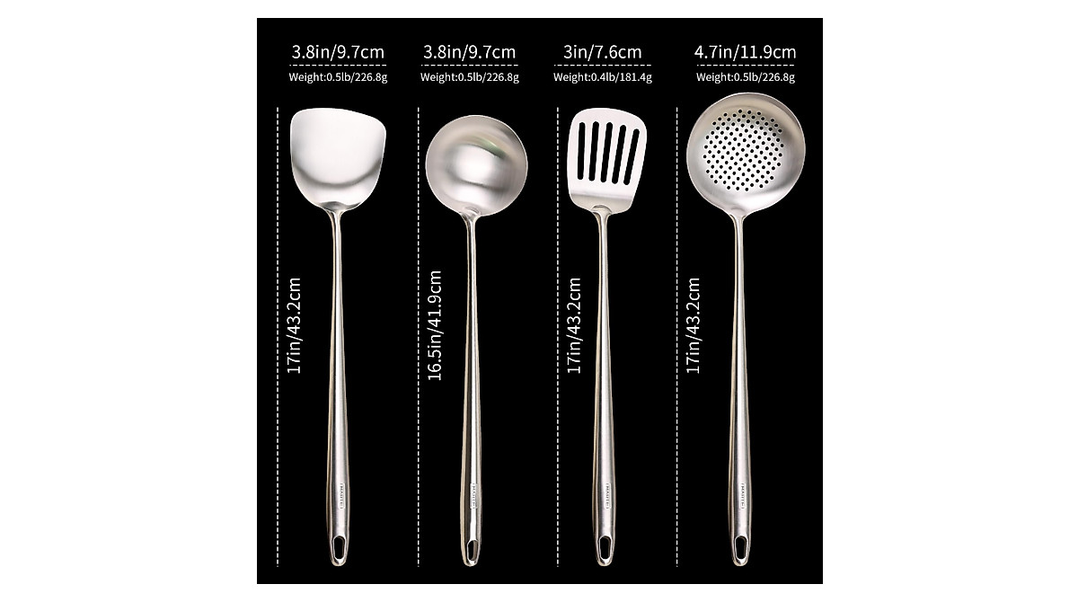 Wok Spatula & Ladle Set | Long Handle 304 SS Cooking Tools