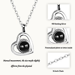 INCOOSTORE Custom Photo Projection Necklace with Picture Inside I Love You Necklace 100 Languages Personalized Heart Memorial Gift for Women