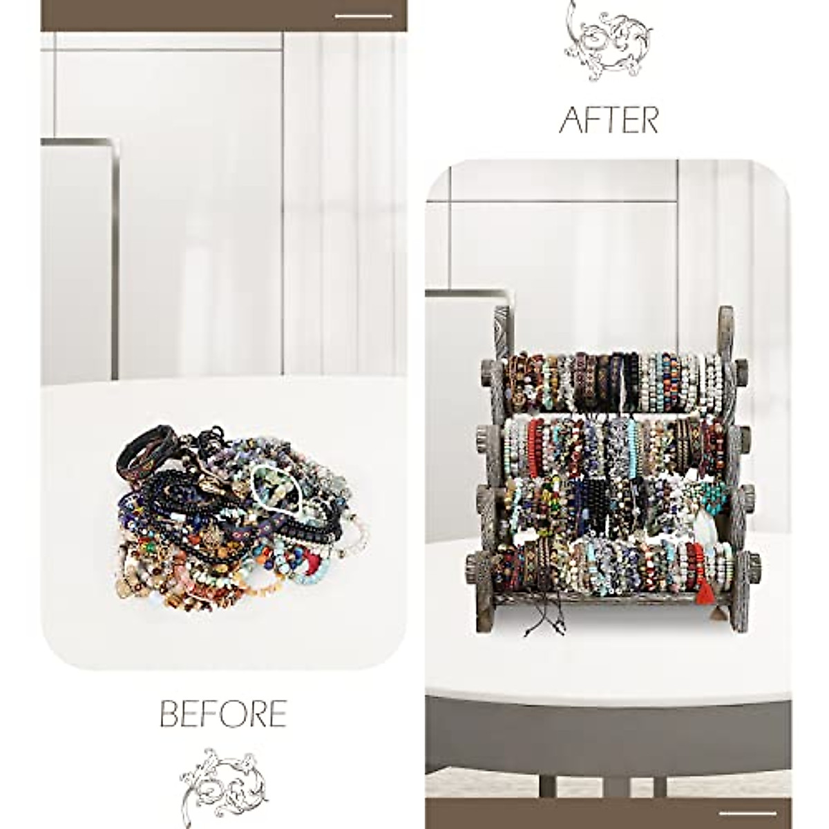 LadyRosian 4 Tier Wooden Bracelet Holder, Bangle Watch Necklace Display Storage Jewelry Holder Stand Display Organizer,Antique White