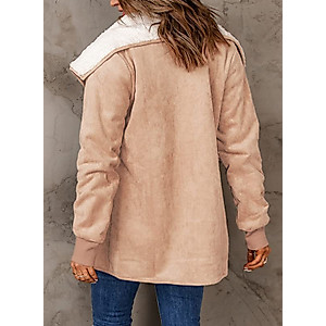 Dokotoo Womens Winter Warm Long Sleeve Open Front Fleece Jacket Stand Collar Sherpa Lined Outerwear Fashion Thicken Coats Jackets for Women 2024,L,Apricot