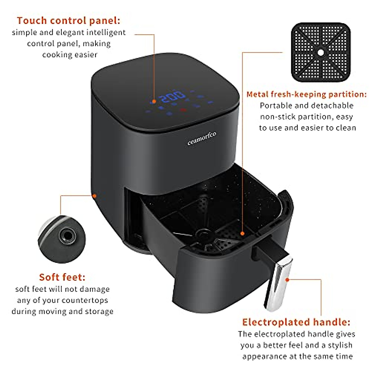 Air Fryer Oven 6 Quart Compact air fryers Oilless Oven 12-in-1 Nonstick and Dishwasher-Safe Basket , Exclusive Recipes, Tempered Glass Display, Customized Temp/Time,airfryer Nonstick Basket, Quiet, Fit for 1-5 People (6QT Air Fryer Black)