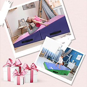 Kangaroo Hoppers Incline Gymnastics Mat, 48”x24”x14” Folding Wedge for Kids Tumbling, Skill Training, Multiple Colors Cheese Mat for Gymnastics, Home Gym Exercise, Pink/Purple