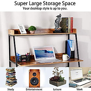 DESIGNA 48 Inch Ladder Desk with Storage Shelves, 2-Tier Home Office Students Study Writing PC Computer Gaming Table with Bookshelf Modern Workstation for Small Space Saving, Metal Frame, Rustic Brown