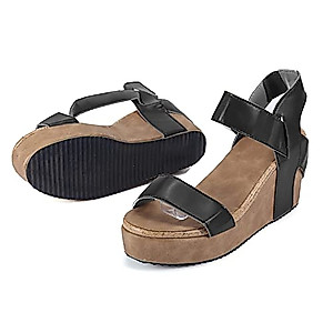 Sandals for Women Platform Wedge Women's Roman Toe Beach Sandals Shoes Flip Flops Wedges Casual Breathable Open Women's sandals (Black, 6.5-7)