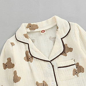 BULINGNA Kids Toddler Girl Boy Two Piece Pajamas Set Long Sleeve Button Down Pajama Shirt Top Long Pants Bear Sleepwear Pjs Set (Apricot, 2-3T)