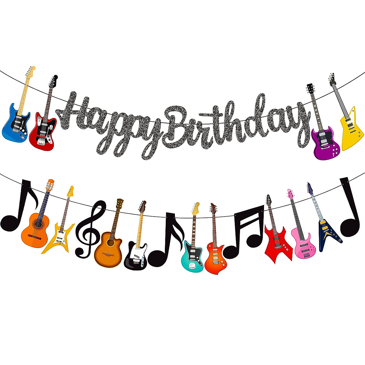 Guitar Birthday Party Banner Music Note Guitar Party Banners Guitar Birthday Party Decorations 2Pcs Guitar Cutout Banners for Rock Guitar Baby Shower Supplies